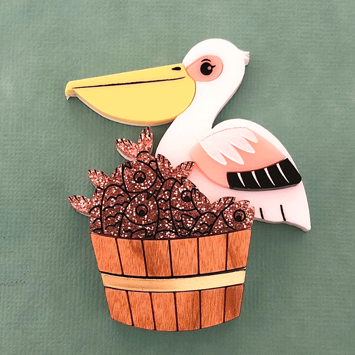 **SECONDS** PEREGRINE PELICAN ACRYLIC BROOCH | Peppy Chapette